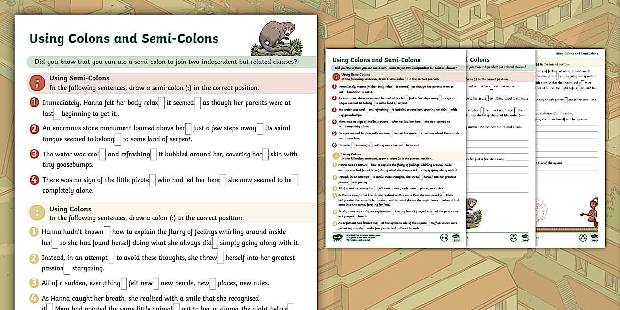 How to Catch the Sun' Using Semi-Colons and Colons Activity